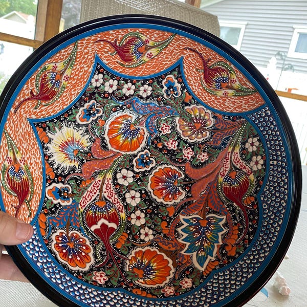 Turkish Ceramic Macrame Wall Plate 12" | Decorative Macrame Plate for ...