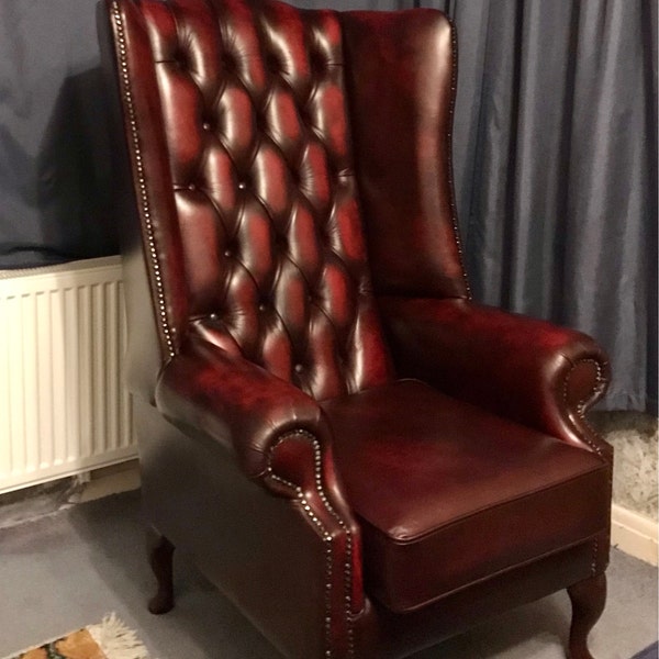 Chesterfield Extra High Back Wing Chair in Antique Oxblood Leather ...