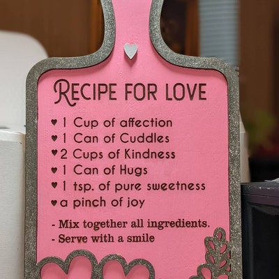 Recipe for Love Svg File, Valentines Cutting Board Svg, Glowforge Ready ...