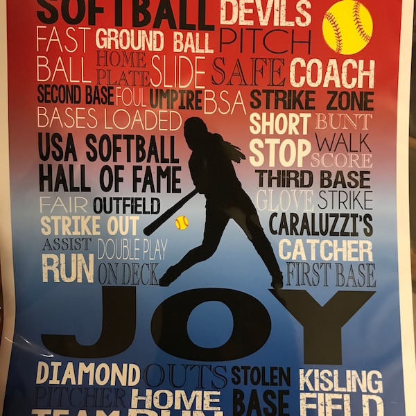 Custom Softball Art, Personalized Softball Poster Typography, Softball ...