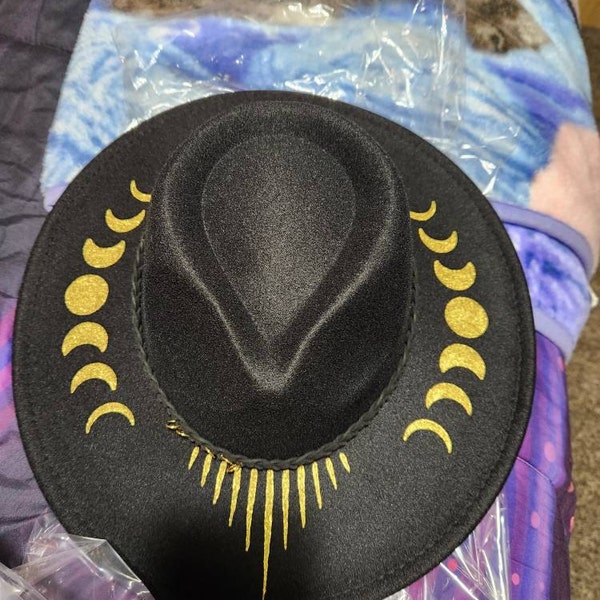 Hand Painted Wide Brim Hat, Boho Western Style, Pride Festival Rainbow ...