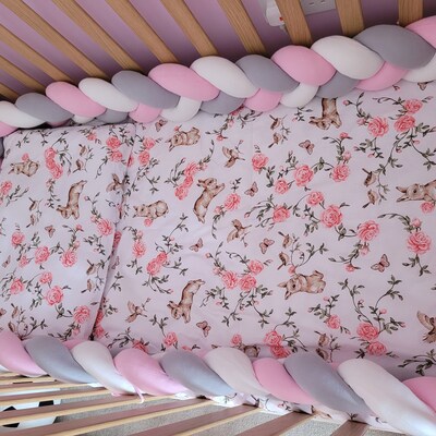 Baby Girl Cot Bedding Set, 100% Cotton. My Forest Friends, Reversible ...
