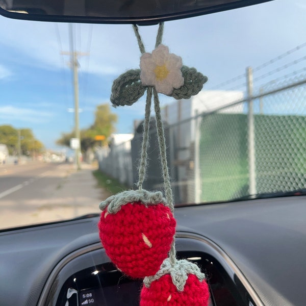 CROCHET PATTERN ONLY Crochet Strawberry Car Interior Rearview Mirror ...