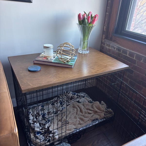 Modern Edge Wood Dog Crate Base, Walnut Stain, Safety Lip Secure Fit ...