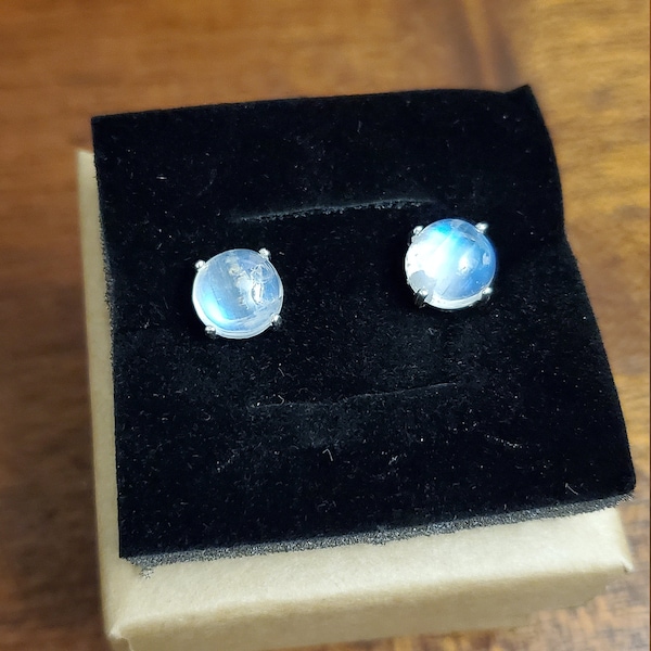 Moonstone Earrings, Rainbow Moonstone Studs, Moonstone Stud Earrings ...