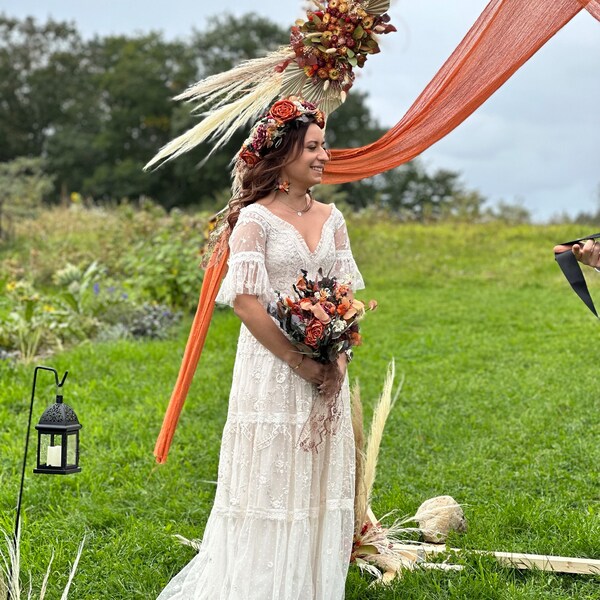 Orange Boho Flower Crown Fall Hair Accessories Autumn Flower Headpiece ...