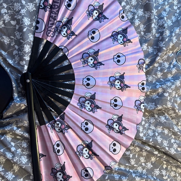 Hand Designed Rave Hand Fans | Festival Hand Fans | Pink Hand Fans | Demon Folding Fan | Bamboo ...