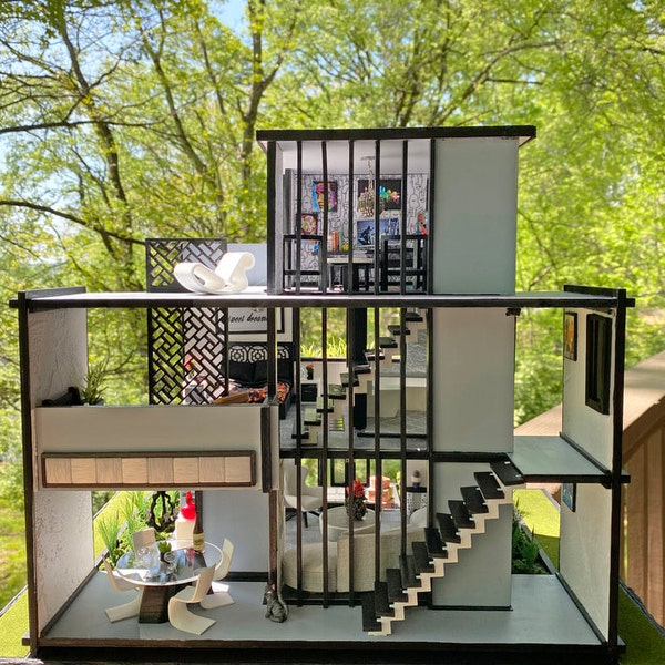 1:12 Miniature Expanded A-frame House, Wooden Dollhouse, Diy Kit - Etsy