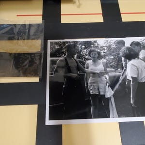 Vintage 35mm Slide Americana Bus Church People Street Scene Milstadt ...