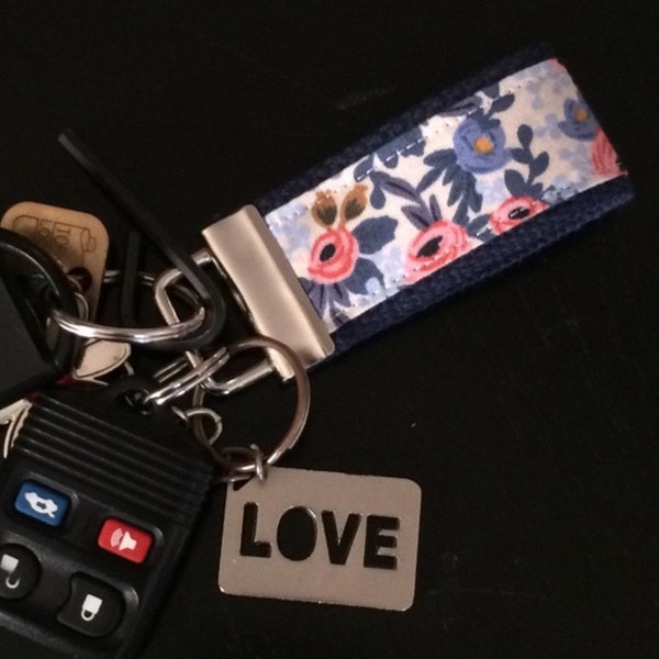 Rifle Paper Co Periwinkle Floral Key Fob- Floral Key Fob - Etsy