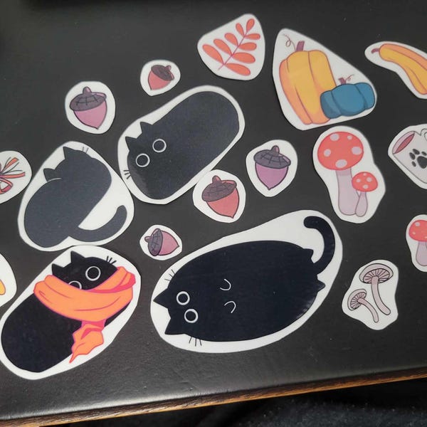 Autumn Cat Sticker Bundle / Sticker Pack / Hydroflask Stickers / Vinyl ...