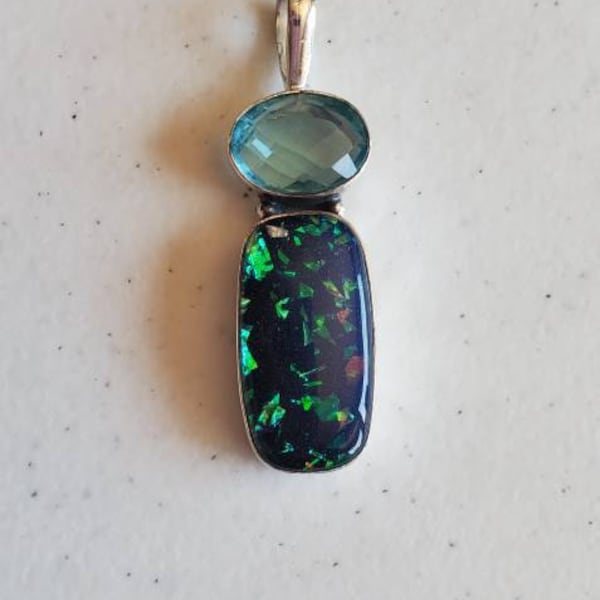 Australian Opal Blue Fire Gemstone Pendant 925 Sterling Silver Boho ...