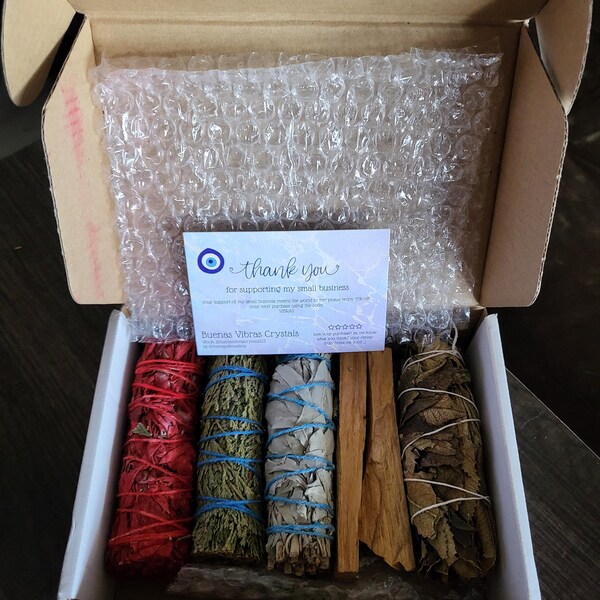 White Sage Smudge Kit With Crystal Gift Set, Selenite and Black Tourmaline for Protection ...