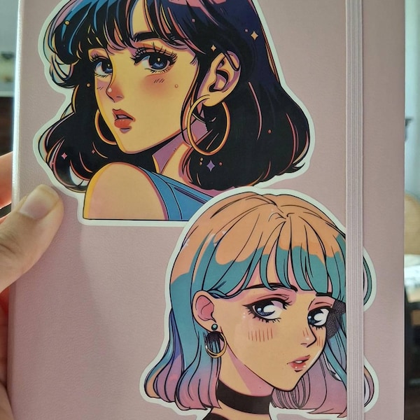 Large 80's Anime Girls Sticker SET, Retro Fun Decal, Cute Manga Ladies ...
