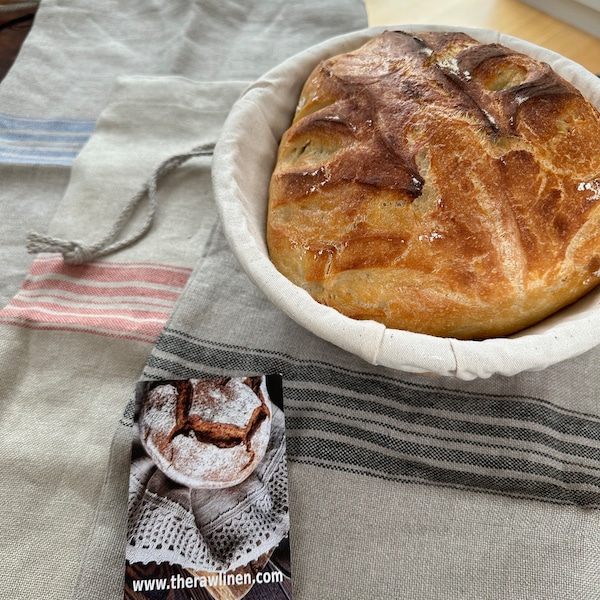 Rustic Linen Bread Bag, Grain Sack Style Striped Linen Bread Loaf Bag ...