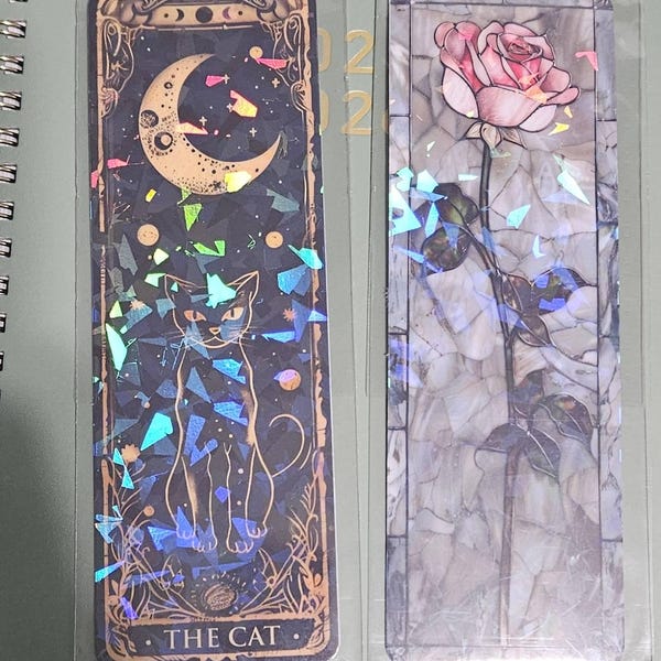 Holographic Stained Glass Rose Bookmark, Floral Laminated Bookmark - Etsy