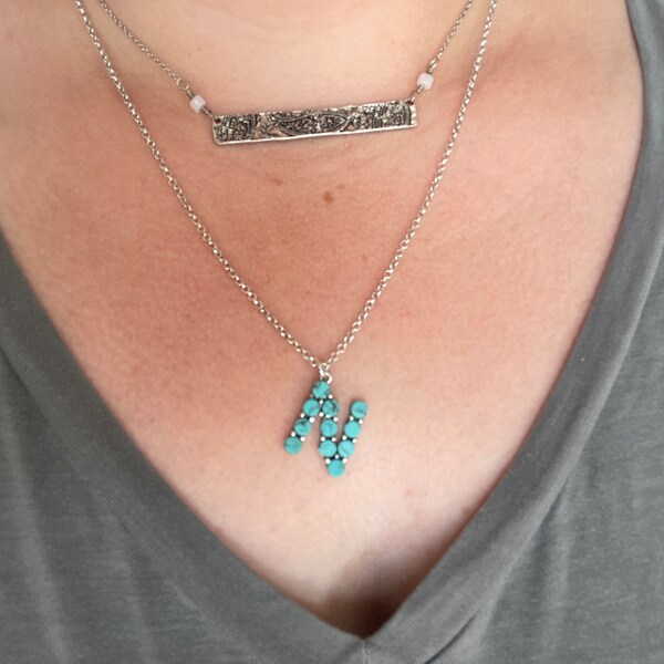 Turquoise Initial Necklace - Etsy
