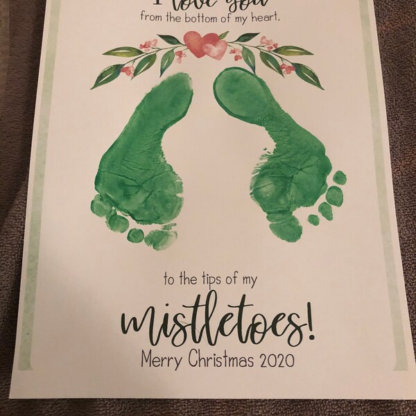 1st Christmas Card, Printable Footprint Art Craft From Newborn Baby to ...