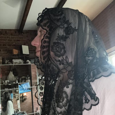 Mantveil Catholic D Shape Veil, Cross and Virgin Prayer Veil, Floral ...