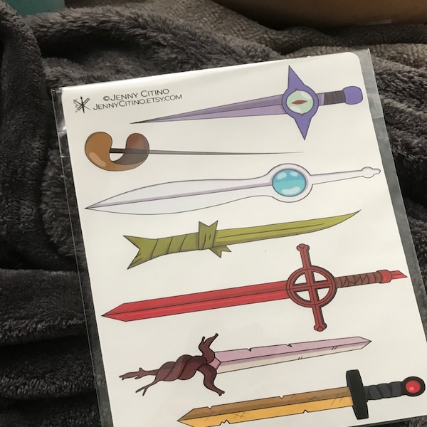 Adventure Time Finn Swords Inspired Sticker Sheet. Illustration ...