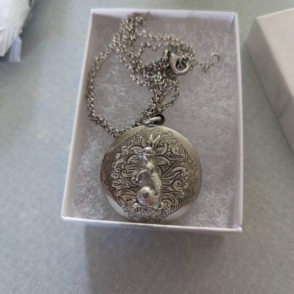 Silver Rabbit Locket Floral Bunny Antique Silver Locket Hare Keepsake ...