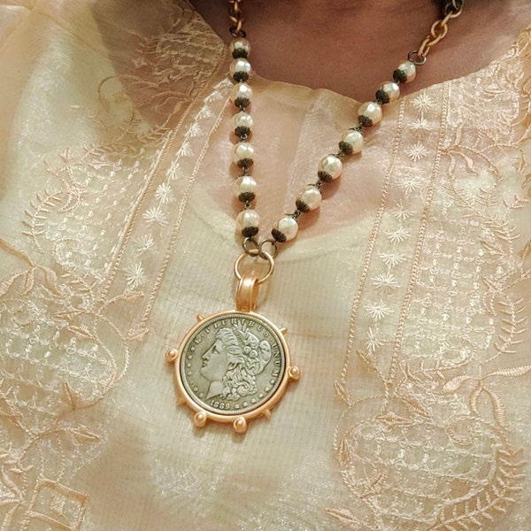 Coin Necklace, Vintage Silver Dollar Coin Necklace, Coin Necklace With ...