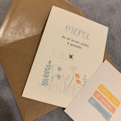 French Thank You Card, Teacher Gift, Merci, Teacher Appreciation, Thank ...