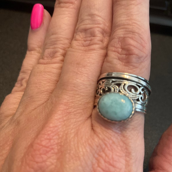 Ocean Larimar Ring, Chunky Spinner Ring, Sterling Silver Ring for Women ...