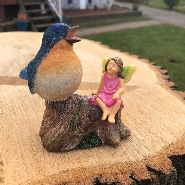 Bluebird With Fairy Figurine - Woodland Knoll Fairy - Fairy Garden ...