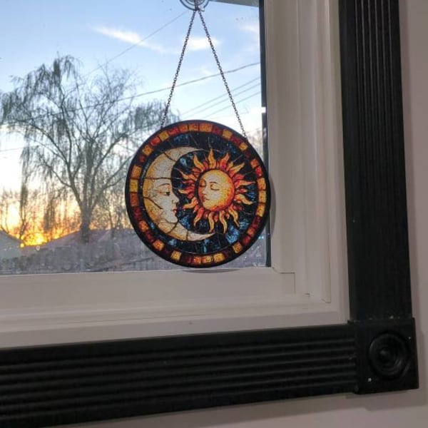 Sun & Moon Suncatcher Stained Glass: Celestial Window Hanging - Etsy