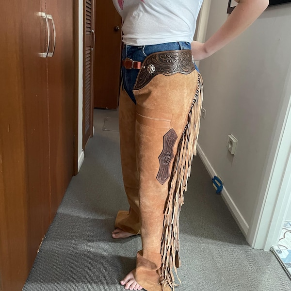 Leather Chinks Chap Hand Made Western Chap Beige Brown Horse Riding ...