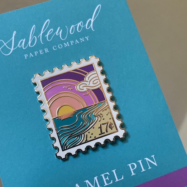Sunset Shore Stamp Enamel Pin / Lapel Pin / Ocean Pin / Stamp Pin / Pin ...