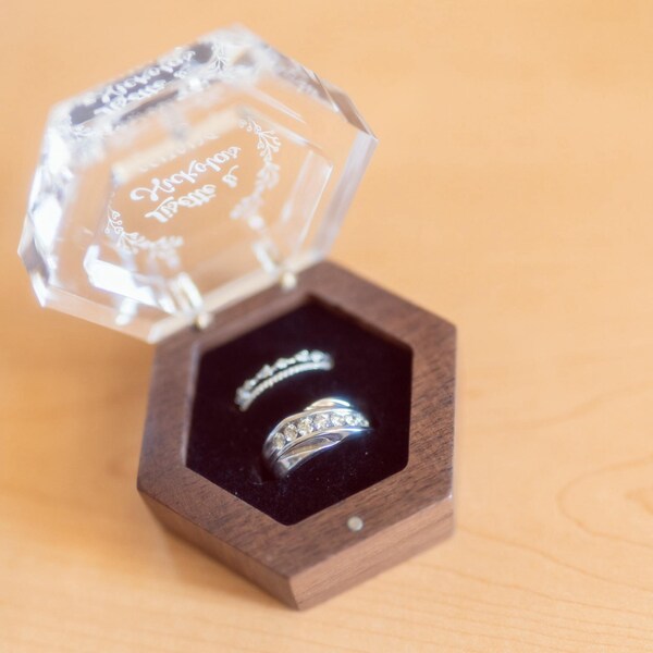 Hexagon Double Flip Ring Box With Clear Acrylic Lid - Wedding Ring ...