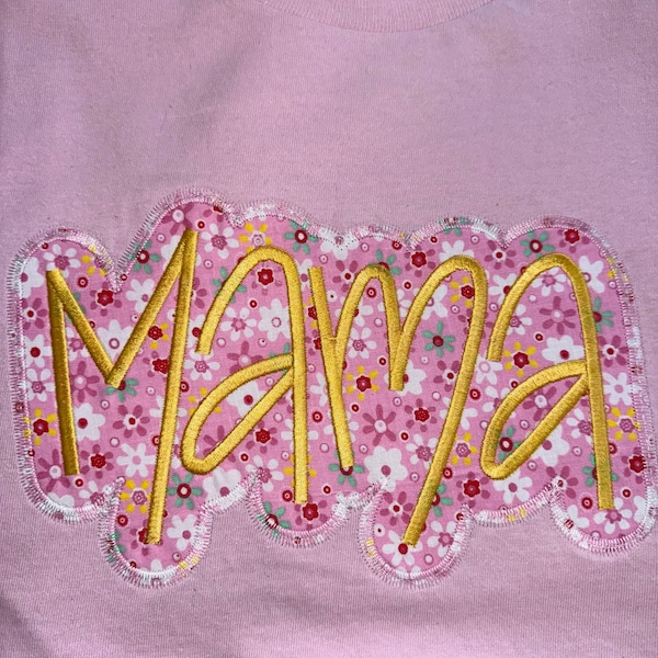 Mama Hand Lettered Bean Stitch Double Applique Design for Machine Embroidery - Grandmother Gift ...