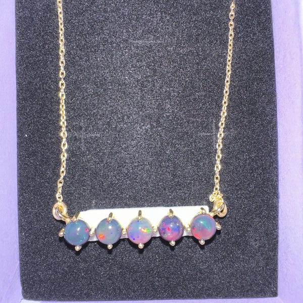 Lavender Fire Ethiopian Opal Bar Pendant Necklace, Handmade Pendant ...