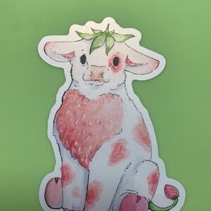 Strawberry Cow Sticker - Etsy