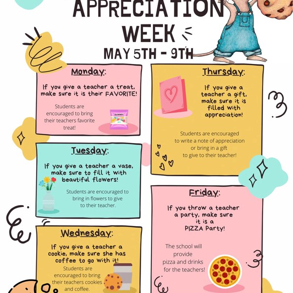 Teacher Appreciation Week Flyer - Totally Rad 90's 80's Teacher ...