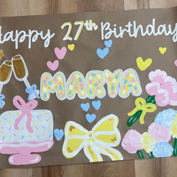 Hand Painted Birthday Banner: Custom Party Decor - Etsy