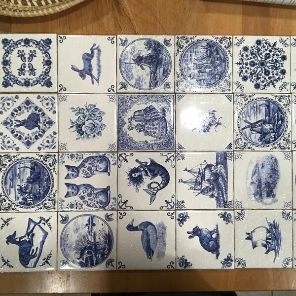 Ceramic Blue Delft Design Set of 4/ 4.25" X 4.25" Kiln Fired Décor Back ...