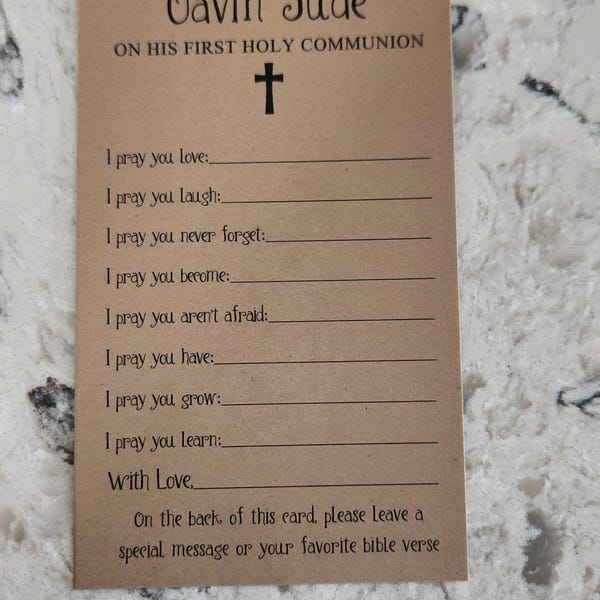 Set of 12 Handmade First Holy Communion Prayer Cards - Wishing Tree ...