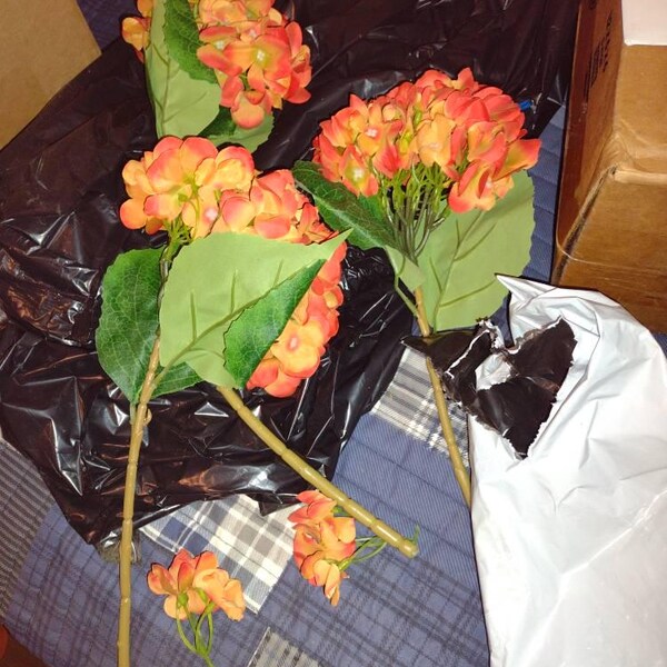 Real Touch Dark Orange Hydrangea Stems: Autumn Wedding & Home Decor ...