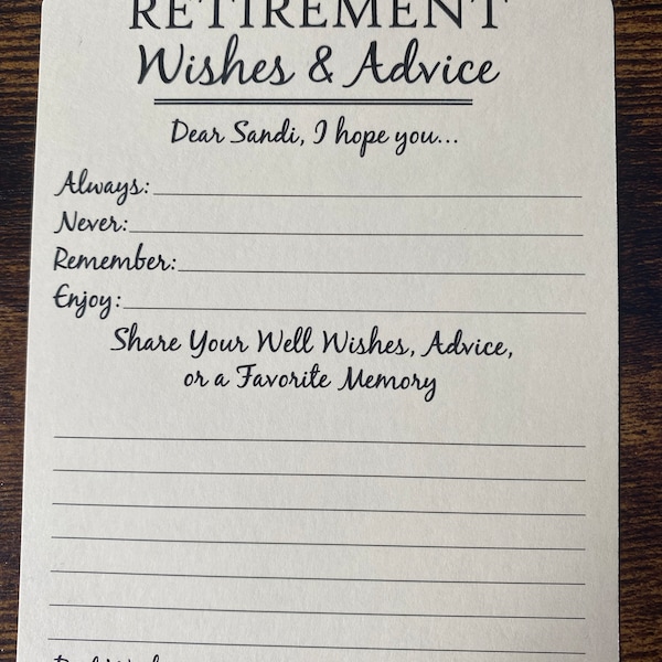 Set of 12 Handmade Retirement Wishes Advice Cards - Share a Favorite ...