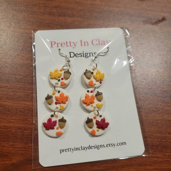 3 Tiered Fall Polymer Clay Earrings/autumn Earrings/fall Leaves/autumn ...