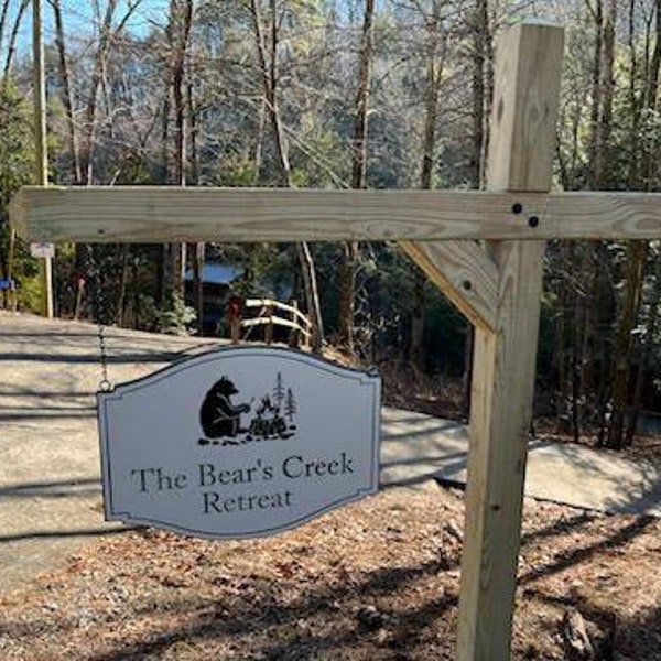 Country Estate Property Name Sign Hanging From Wood and Wrought Iron ...