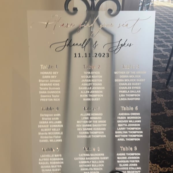 Frosted Acrylic Seating Chart, Wedding Seating Chart, Wedding Seating ...