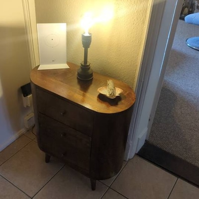 Curved Dressing Table and Bench Set 3 Drawers and Foldable Mirror Solid ...