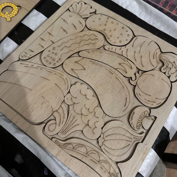 Wooden Puzzle Vegetables Laser Cut Svg File Glowforge Kids Montessori ...
