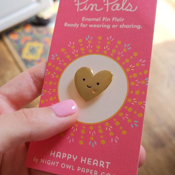 Happy Heart Pin Gold Heart Enamel Pin Gold Heart Lapel Pin Gift for ...