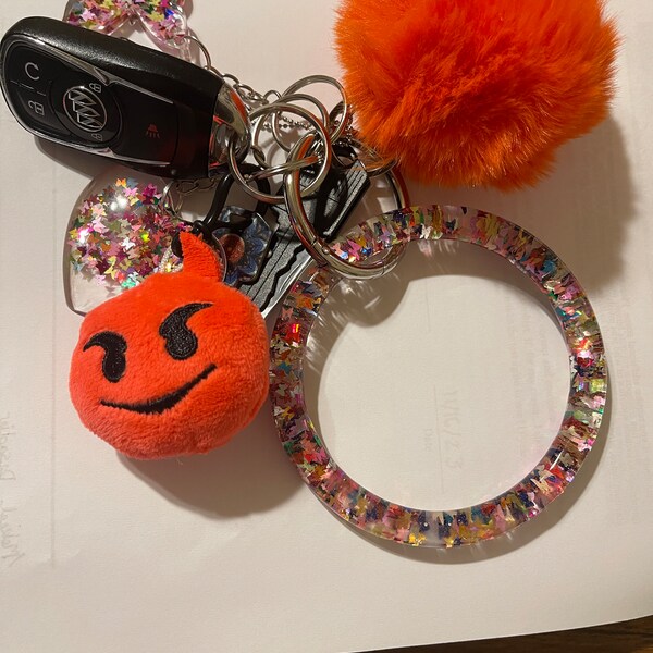 Orange Floral With Butterflies Personalized Resin Initial Keychain ...