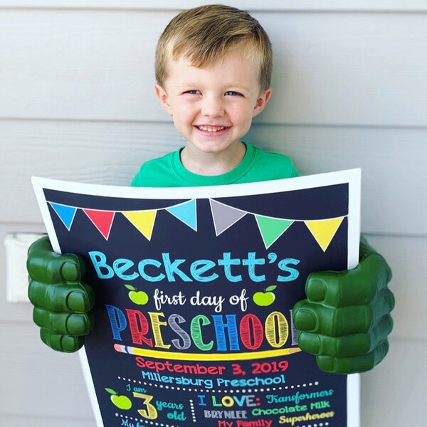 First Day of Kindergarten Chalkboard, 1st Day of Kindergarten Sign ...